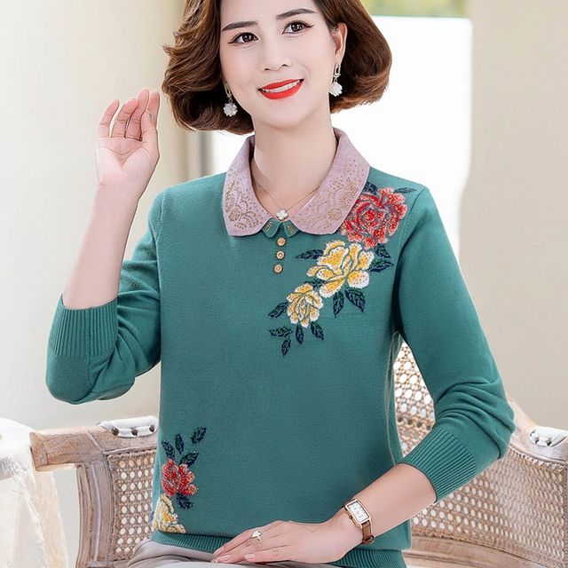 Mom lapel sweater female autumn clothing foreign jacket 50 -year -old ...