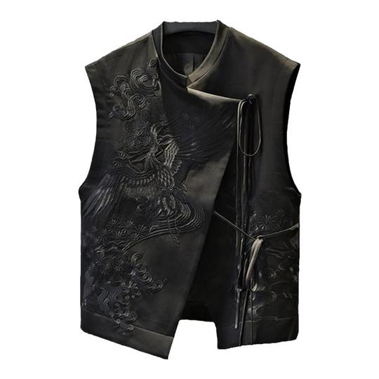 Chinese-Style Embroidered Vest - Oversized Stand Collar