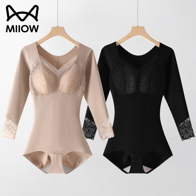 Long -sleeved and velvet conjoined body -shaping clothing after giving ...