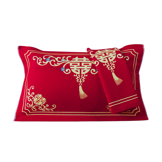 Red Wedding Pillowcases - Pure Cotton Pair - Drizzle