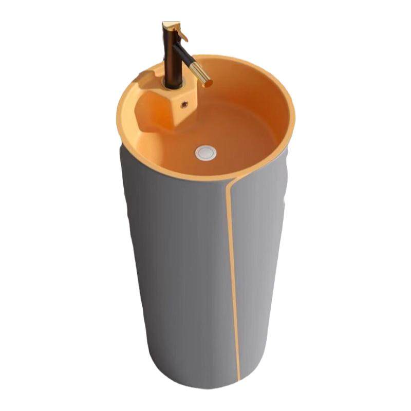 Ceramic Column Wash Basin - Gray & Orange Modern Bathroom Sink