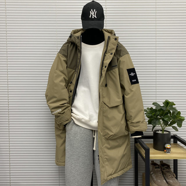 Color hard shell hooded mid -length down jacket men's winter large size ...