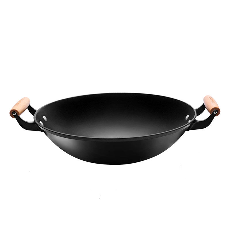 Iron Man Cast Iron Wok - 34cm Double Ear Stir Fry Pan