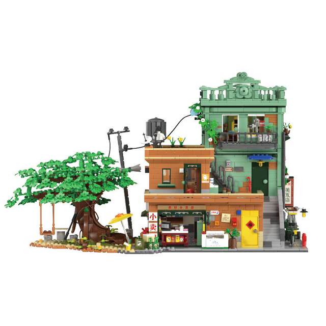 Less than 8090s large retro architectural model street view building blocks boys and girls ...