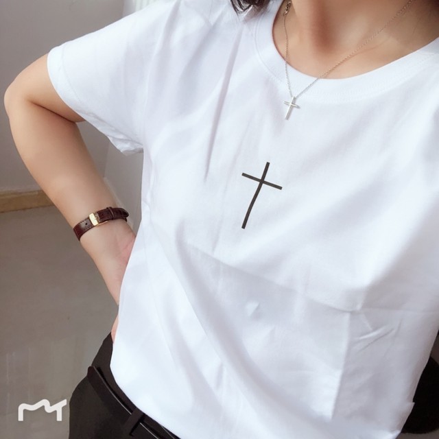 Summer T-shirt popular short-sleeved pure cotton white printed small ...