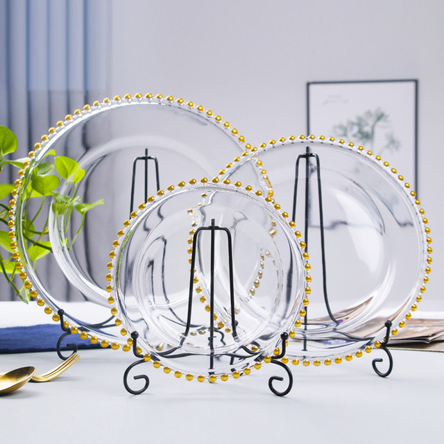 European gold-rimmed glass bead plate, pearl plate, Western-style gold ...