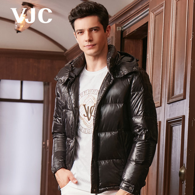 VJC/VJC autumn and winter men's new shiny down jacket letter print hooded thickened jacket for men