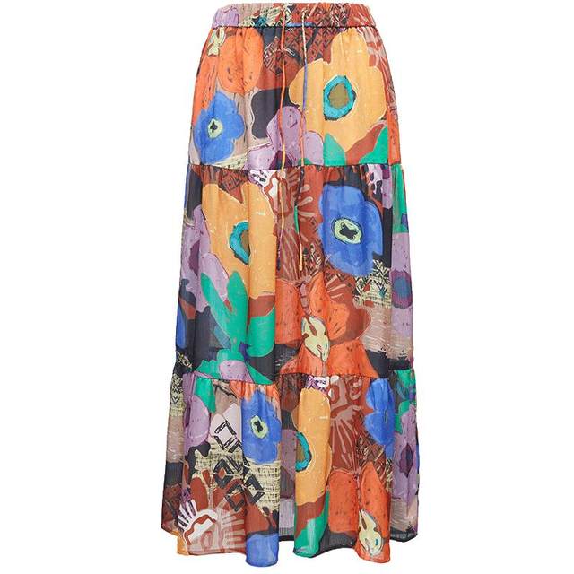 Vero Moda Ole Boal Skirt Autumn and Winter New vacation casual loose waist color printed mid ...
