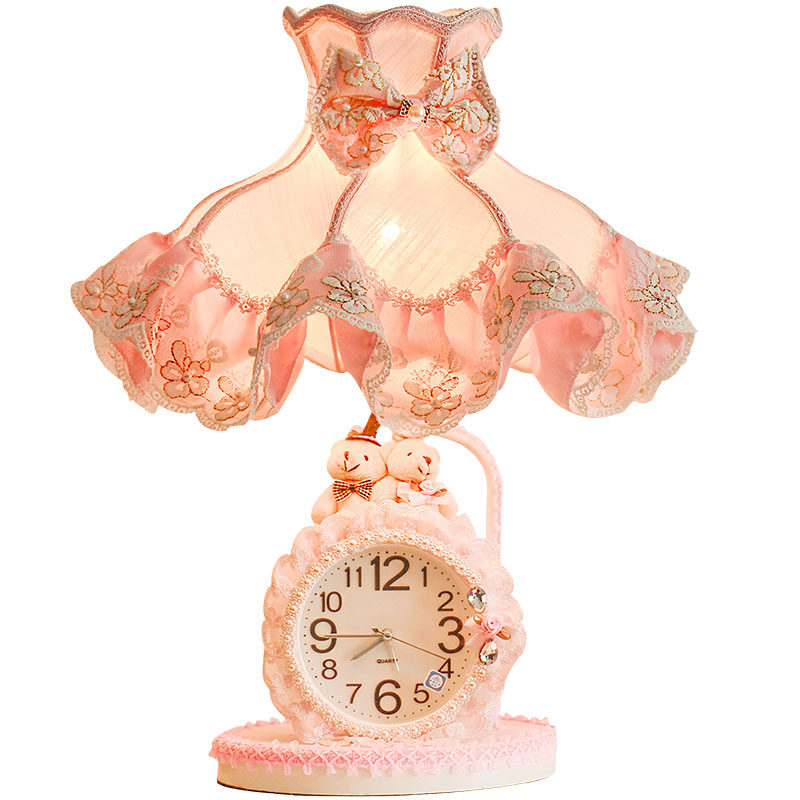 European Style Bedside Lamp - Pink Lace Table Lamp for Bedroom