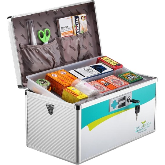 Goldlonsen 2-Tier Metal Medicine Box with Lock - First Aid & Household ...