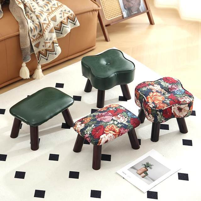 Solid wood stool Household dwarf stool small stool living room retro ...