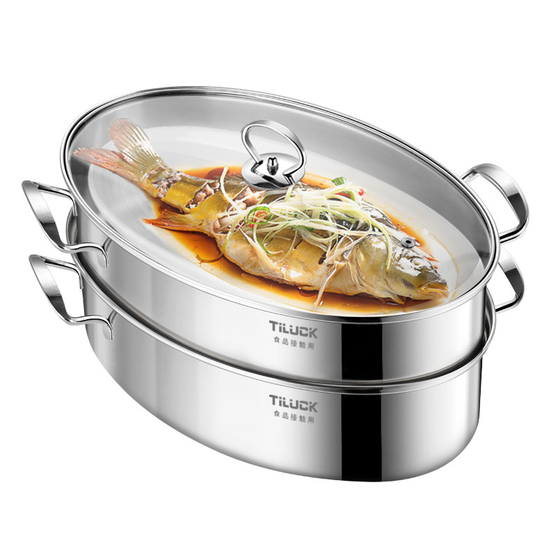 Tiluck 304 Stainless Steel Steaming Pot - Oval Fish Steamer