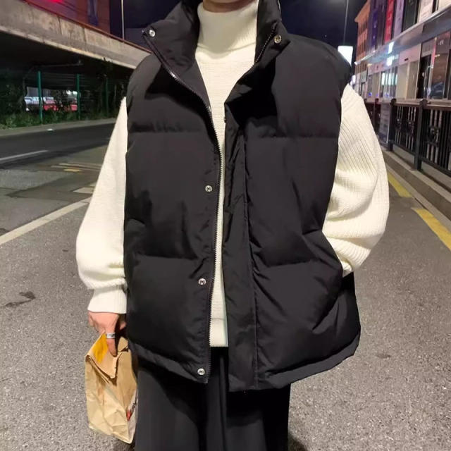 Japanese retro cotton jacket vest men's autumn and winter thickened stand -up collar vest jacket ...