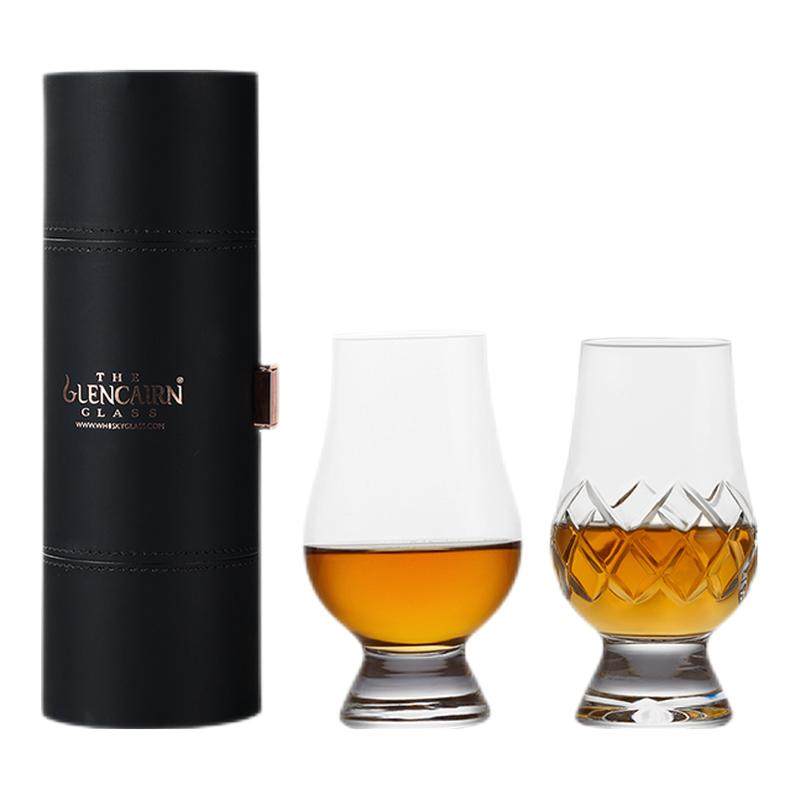 Juego de copas de vino y whisky de cristal glencairn con caja de viaje