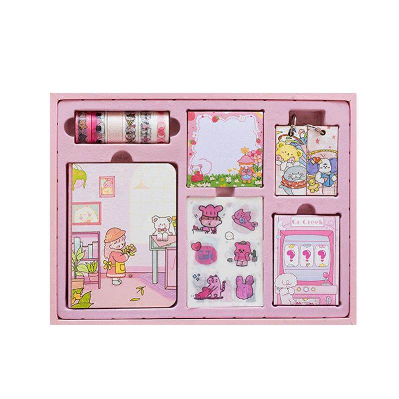 Net Red Hand Account Book Set - Cute Cartoon Girl Notebook Set for Students