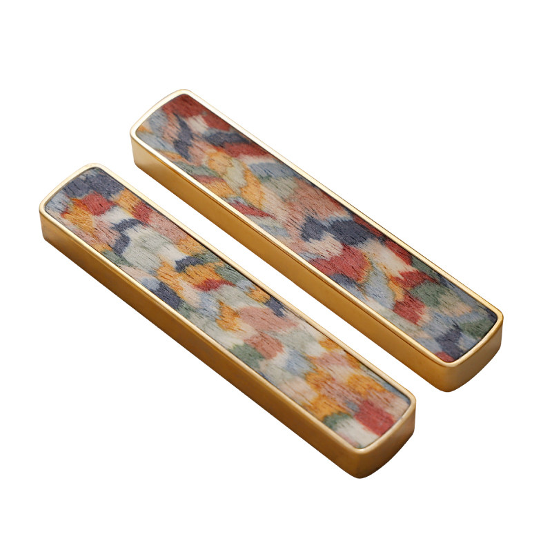 Rainbow Wood Rhyme Brass Town Ruler Calligraphy Student Study Treasures