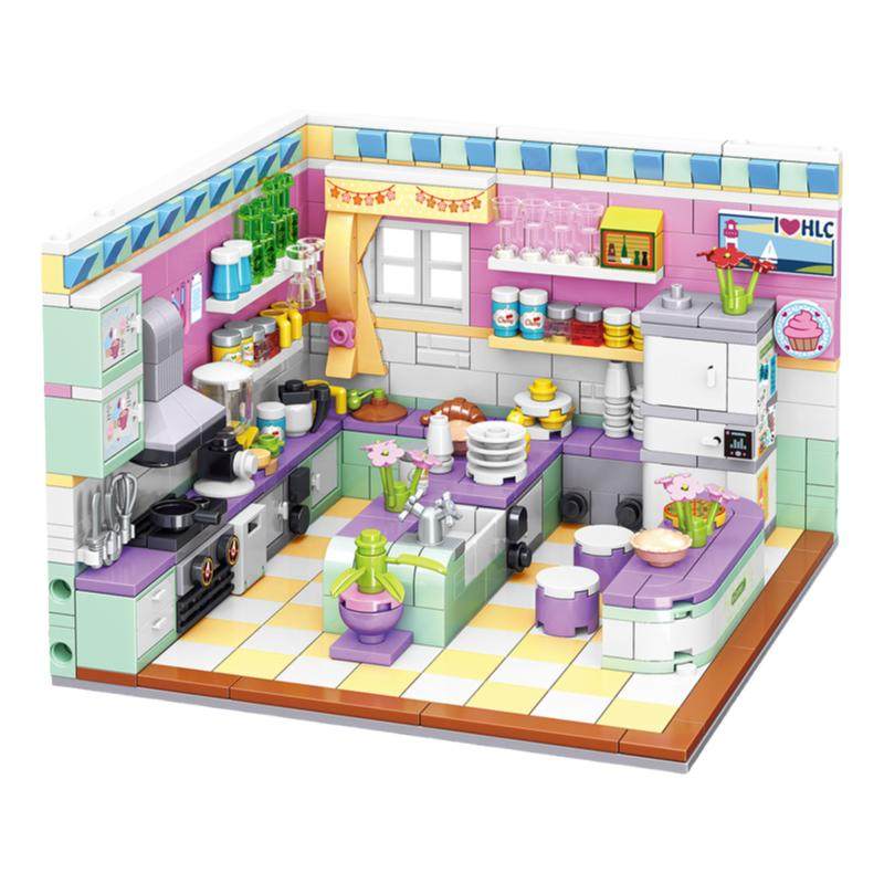 New Building Blocks Mini Kitchen Living Room Study Children's Puzzle ...
