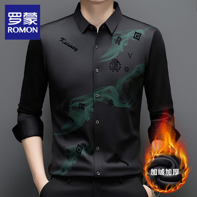 Luo Meng men's shirt plus velvet warm business casual 2024 winter new ...