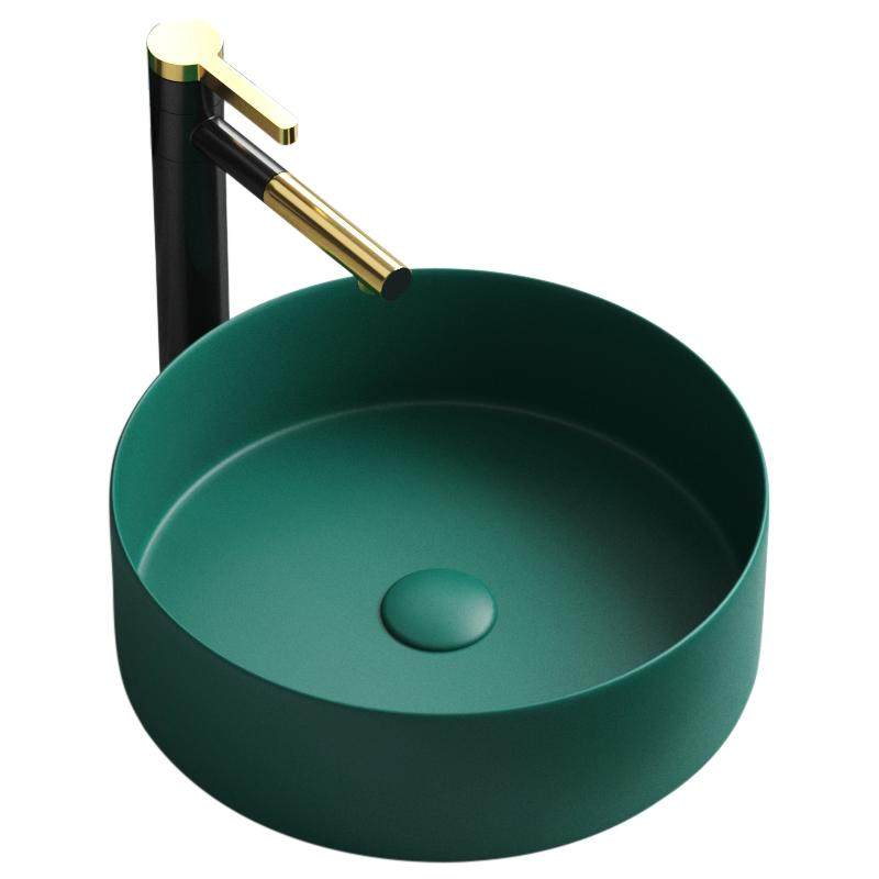 Round Dark Green Ceramic Countertop Wash Basin - Stylish and Functional