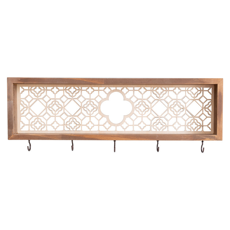 New Chinese Style Wooden Wall Shelf with 5 Hooks