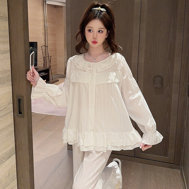 French pajamas for women spring and autumn 2024 new pure cotton long ...