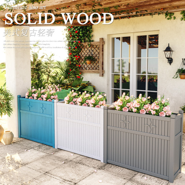 Restaurant balcony outdoor solid wooden flower box partition flower ...