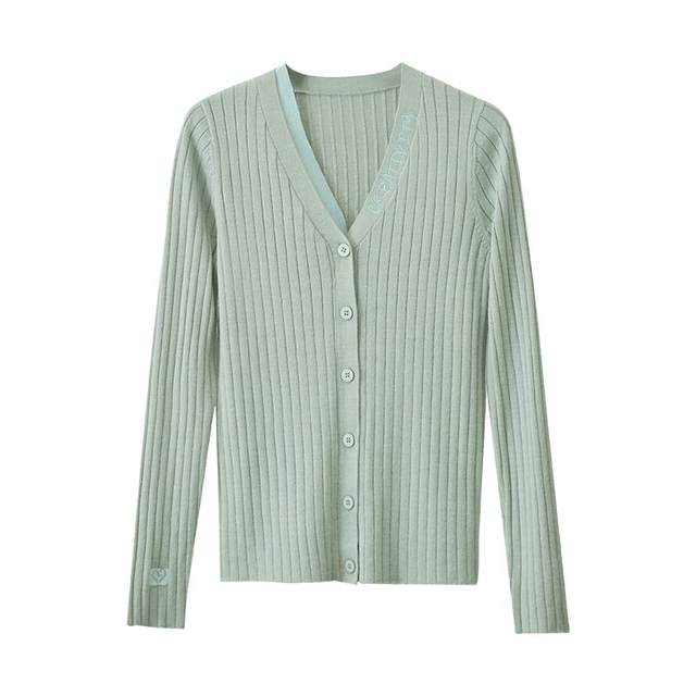 AMII2024 Autumn new minimalist V -neck placket, long sleeves contains ...