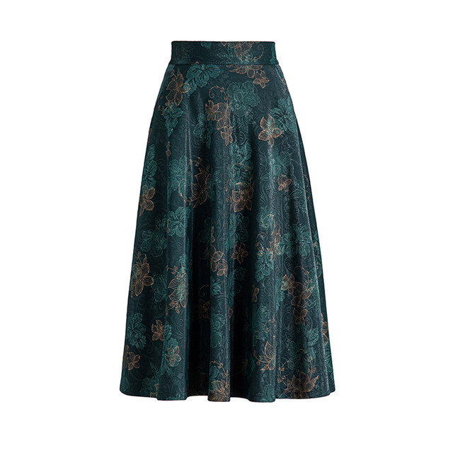 2024 spring and autumn new high -waisted half -body skirt female medium printed A -line ...