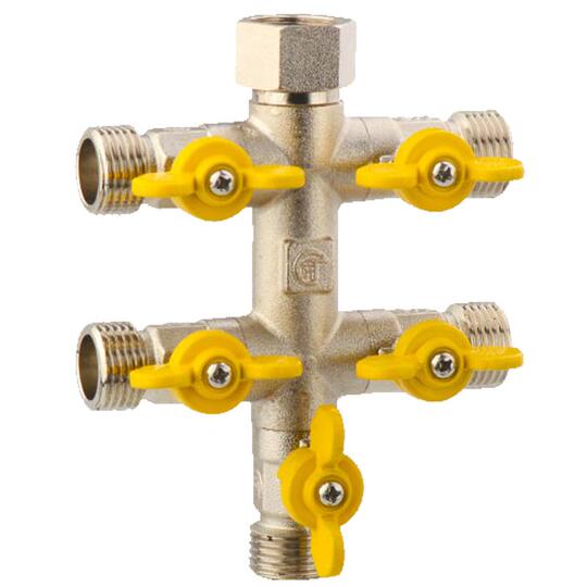 Brass 4-Way Ball Valve - Water Pipe Fitting - 1 In, 2 Out