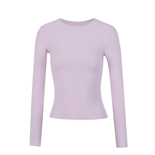 ITSNIKAR slim long-sleeved round neck t-shirt women's skims basic knitted bottoming shirt with ...