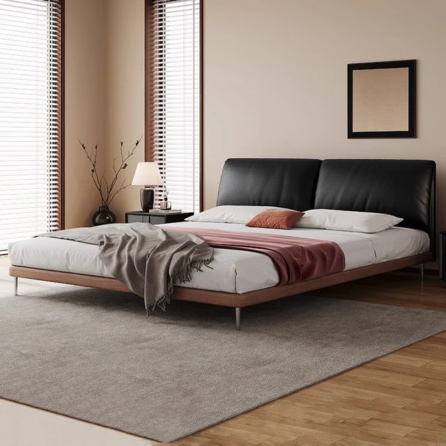 Leather bed meaning minimalistic elephant Ear Master bedroom double bed ...