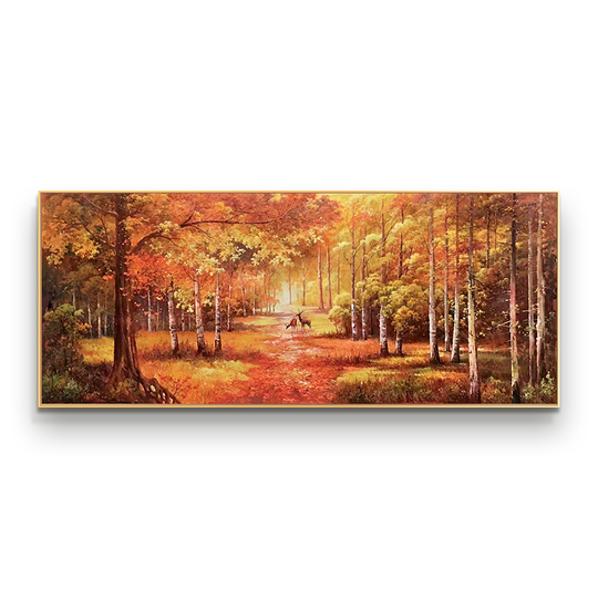 Hand-Painted Red Maple Landscape Oil Painting - Sihe