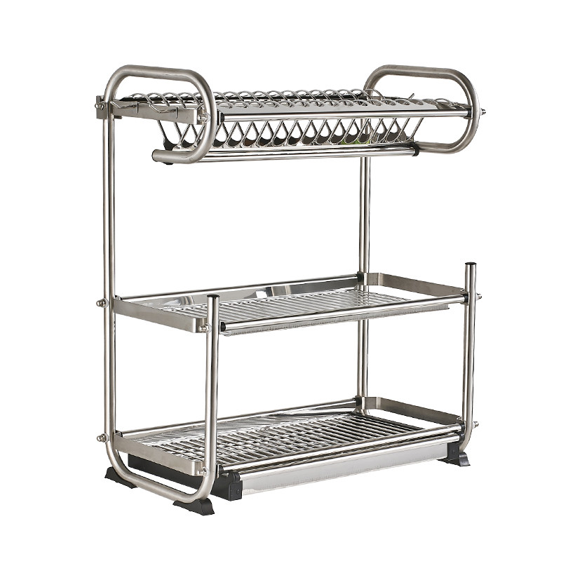 Wall-Mounted Kitchen Dish Rack with 3-Layer Storage - 304 Stainless Steel