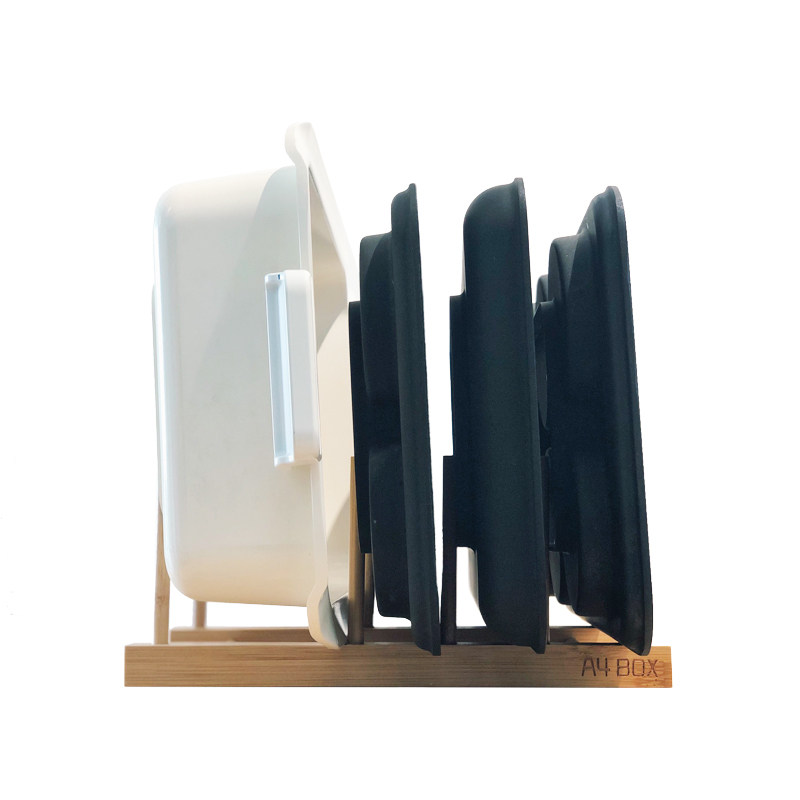 A4 Box Cooking Pot Storage Rack - Universal Bamboo Baking Pan Organizer