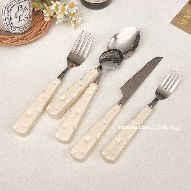 ok maji cheese ceramic handle stainless steel knife and fork tableware set, january knights fork ...