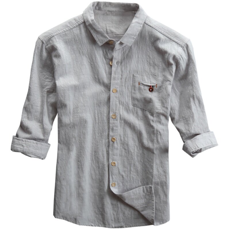 Men's Linen 3/4 Sleeve Shirt - Slim Fit Chinese Style