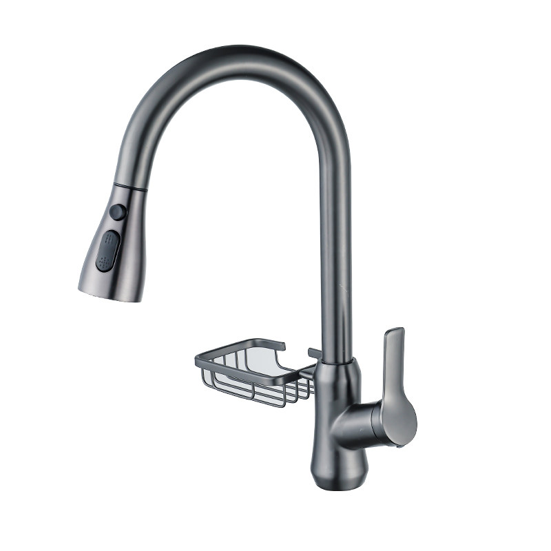 All Copper Gun Grey Kitchen Faucet - Single Handle Pull-Down Sink Faucet
