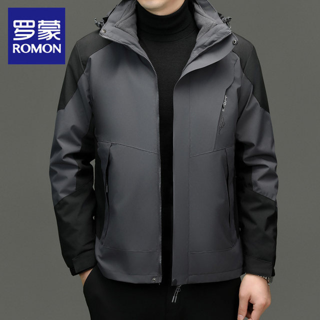 Romon plus velvet warm jacket men's new business casual all-match ...