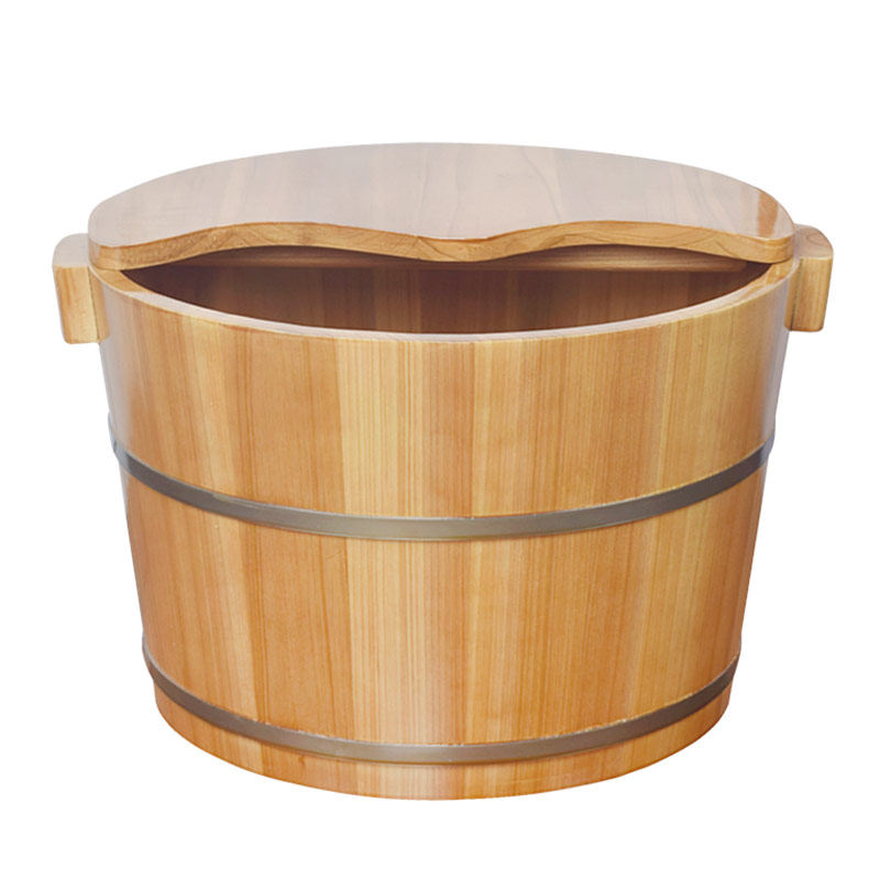 Foot Soaking Bucket - Solid Wood Chinese Fir Foot Bath Tub with Massage