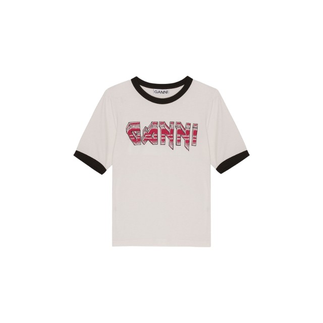 Ganni Women's Egret Logo Label Slim Slim Comfortable T -shirt T3433135