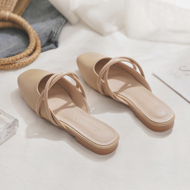 Sheepskin version~Summer new style Internet celebrity heelless lazy one ...