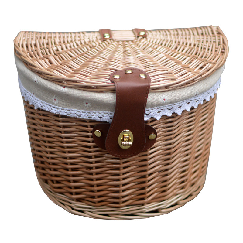 Brompton Rattan Bicycle Basket with Lid - Medium Blue