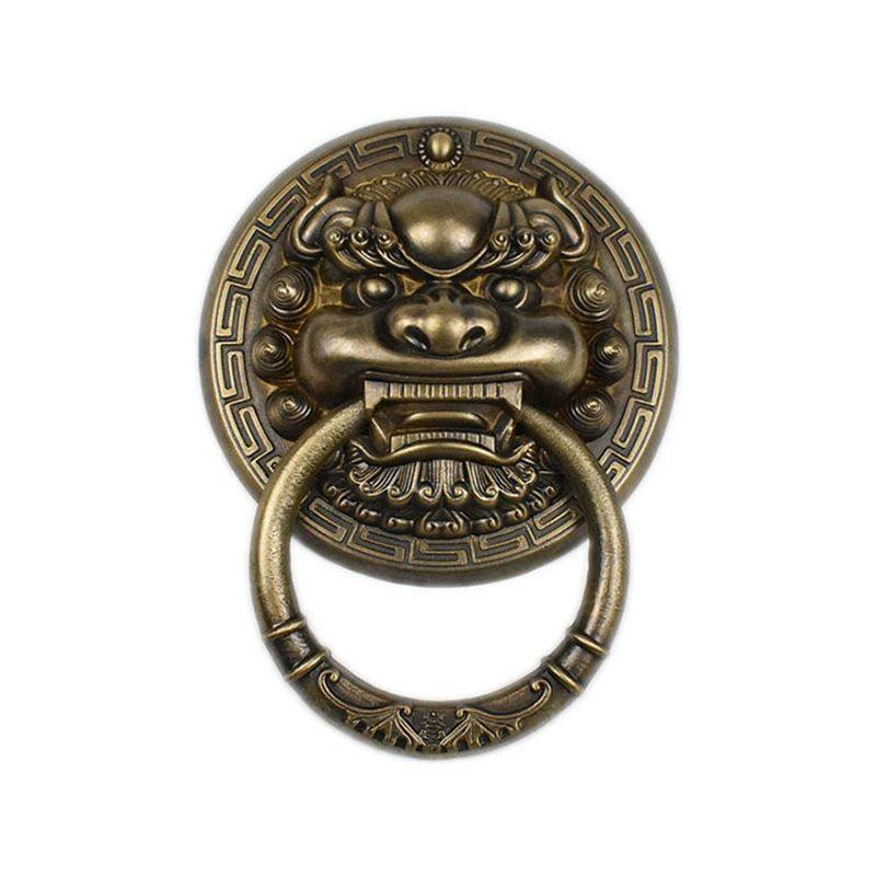 Chinese Style Pure Copper Lion Head Door Ring - Beast Head Handle
