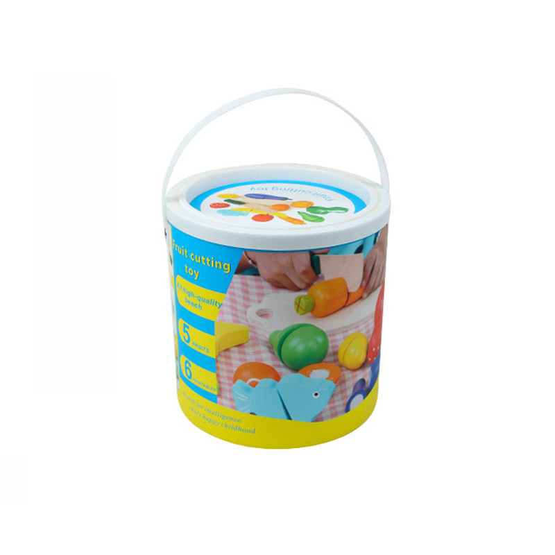 Children's Wooden Cutting Fruit Toy Set with Bucket and Vegetables
