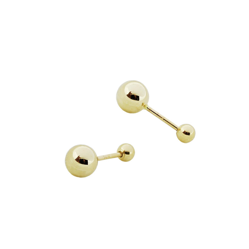 14k Gold Ear Bone Nails - Korean Style Double Ball Screw Back