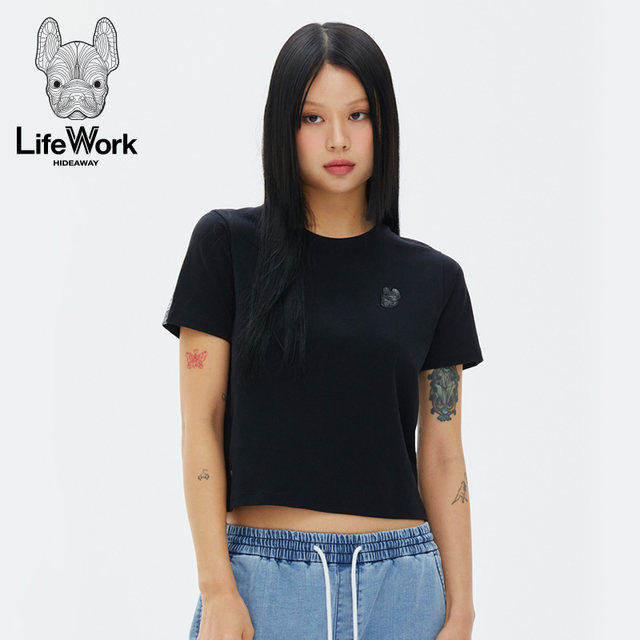lifework black slim logo short-sleeved T-shirt women's 2024 summer new ...
