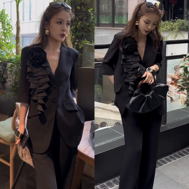 European new temperament goddess Fan Gaoding striped suit jacket wide ...