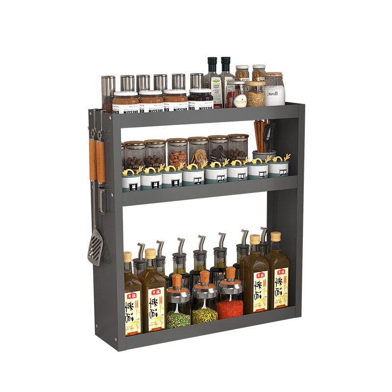 Gun Gray Kitchen Spice Storage Rack - Wall-Mounted Organizer for ...