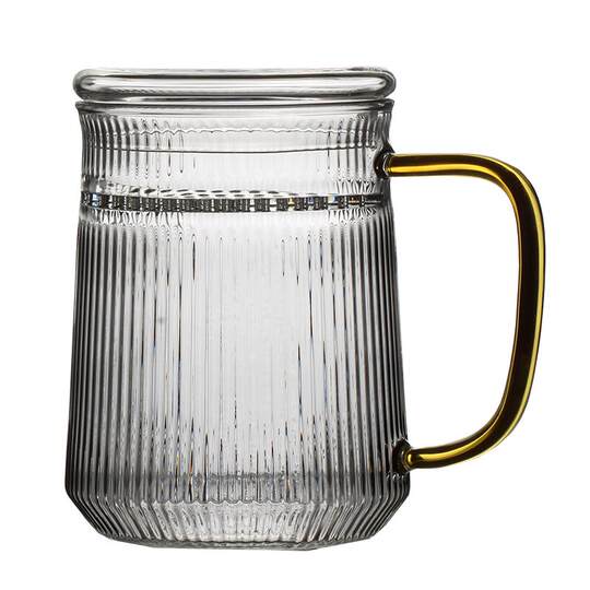 Heat-Resistant Glass Tea Cup with Vertical Pattern and Cover, Crescent ...