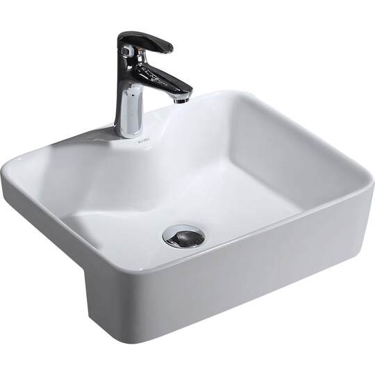 Countertop Ceramic Square Basin with Semi-Embedded Design for Bathroom